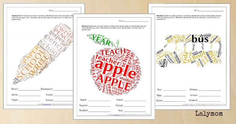 3 Word Cloud Back to School Printables - LalyMom